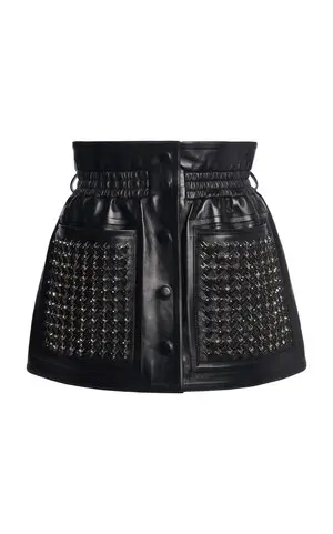 TOM FORD Embroidered Nappa Lambskin Mini Skirt - Black
