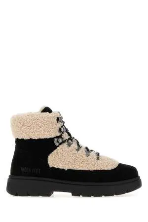 Moon Boot Two-tone Suede And Teddy Combat Ankle Boots - Multicolor