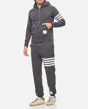Thom Browne Classic Full Zip Hoodie In Classic Loopback W/ Engineered Bar