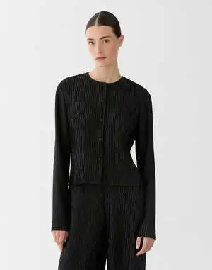Lafayette 148 New York Geo Satin Plisse Cropped Cardigan Jacket