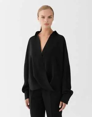 Lafayette 148 New York Crepe Oversized Popover Wrap Shirt