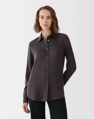 Lafayette 148 New York Silk Charmeuse Western Yoke Blouse