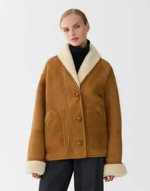 Lafayette 148 New York Shearling Reversible Shawl Collar Coat