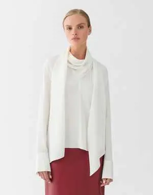 Lafayette 148 New York Organic Silk Stretch Georgette Scarf Blouse - Cloud