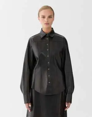 Lafayette 148 New York Nappa Leather Western Shirt