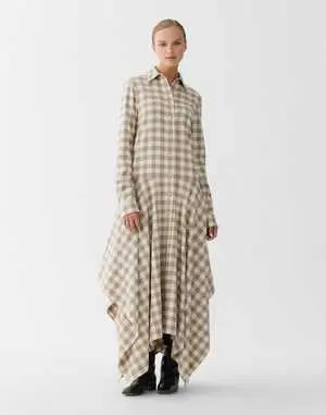 Lafayette 148 New York Buffalo Check Flannel Handkerchief Shirt Dress - Raffia Multi