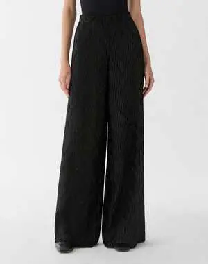Lafayette 148 New York Geo Satin Plisse Wide Leg Pants - Black
