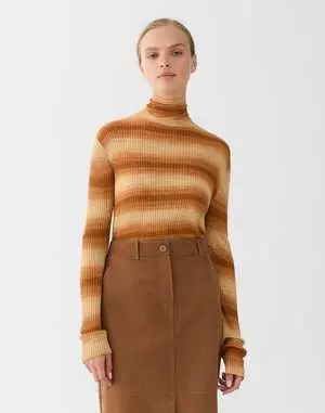 Lafayette 148 New York Horizon Stripe Viscose Ribbed Sweater - Copper Multi