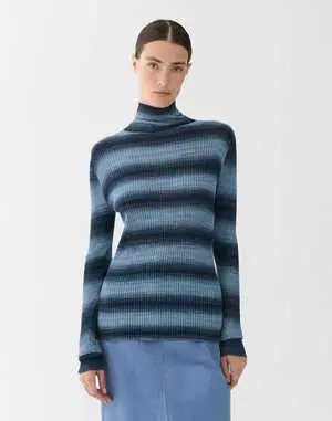 Lafayette 148 New York Horizon Stripe Viscose Ribbed Sweater - Ink Multi