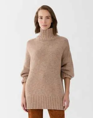 Lafayette 148 New York Wool Cashmere Oversized Stand Collar Sweater - Dune Multi
