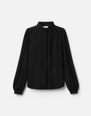 Lafayette 148 New York Petite Organic Silk Georgette Shirred Blouse - Black