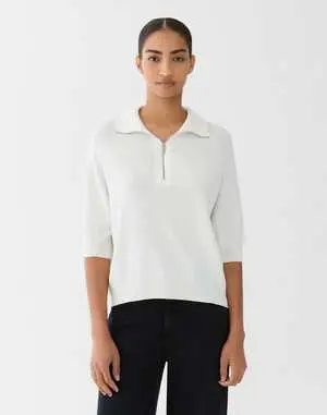 Lafayette 148 New York Matte Crepe Half Zip Sweater - Cloud