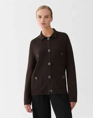 Lafayette 148 New York Matte Crepe Knit Jacket - Truffle