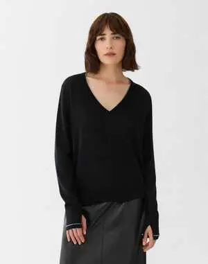 Lafayette 148 New York Cashmere Hand Beaded V-neck Sweater - Black
