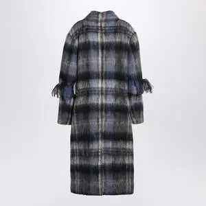 Loewe Checked Coat In Mohair And Wool Blend - Blue