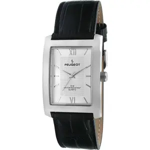 PEUGEOT Vintage Textured Dial Tank Leather Watch30x40mm - Silver