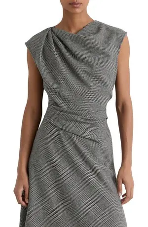 REISS Clara Wool Blend Check Midi Dress