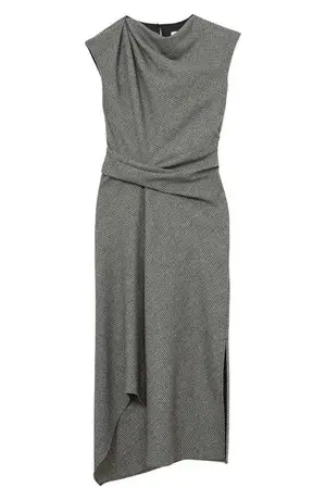 REISS Clara Wool Blend Check Midi Dress