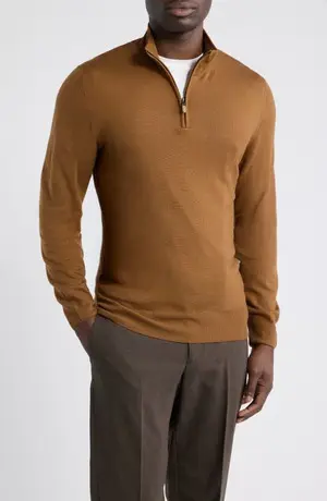 Canali Quarter Zip Wool Sweater - Brown
