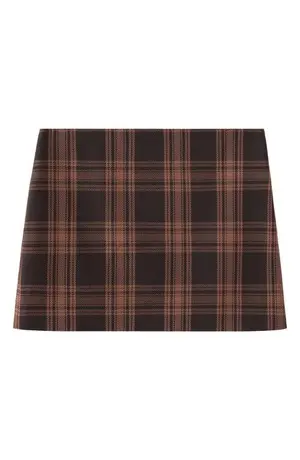 Mango Side Zip Checked Miniskirt - Brown