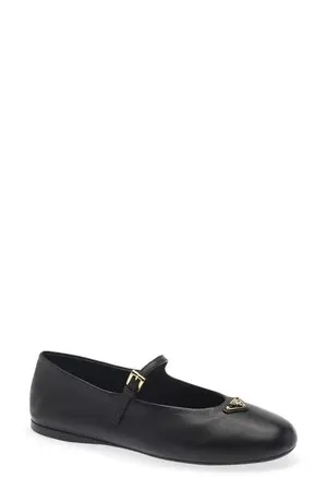 Prada Logo Leather Mary Jane - Nero