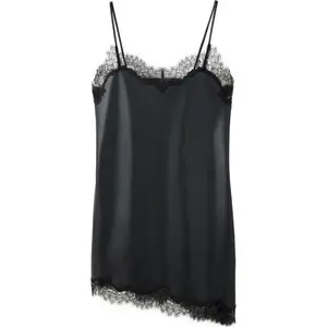 Mango Lace Trim Faux Leather Slipdress - Black