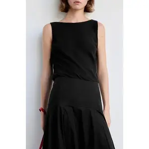 Mango Satin Draped Back Top - Black