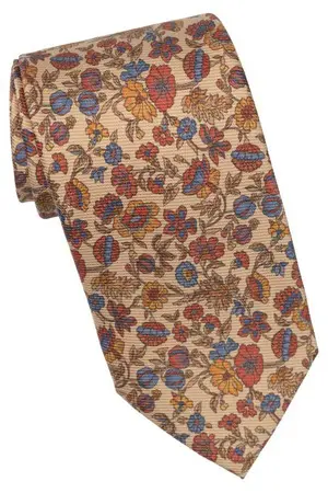 ELIZABETTA Conteextra Long Printed Madder Silk Tie For - Beige