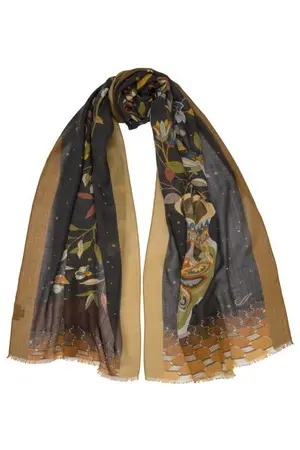 ELIZABETTA Vaso Fioritowool Silk Scarf - Brown
