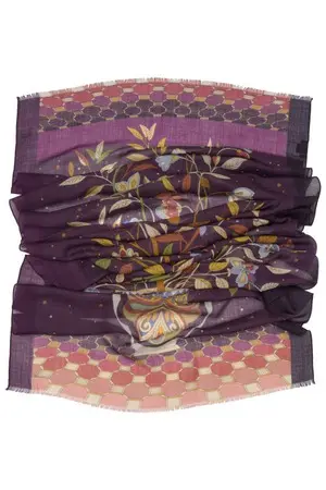 ELIZABETTA Vaso Fioritowool Silk Scarf - Plum