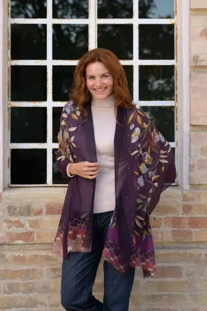 ELIZABETTA Vaso Fioritowool Silk Scarf - Plum