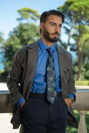 ELIZABETTA Romanosilk Jacquard Tie For - Navy