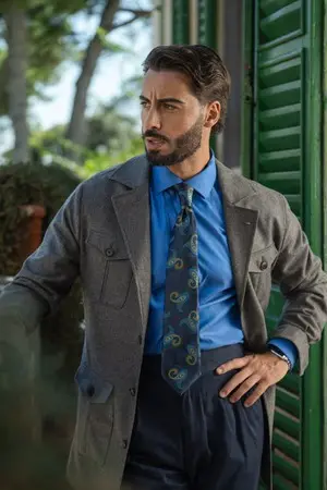 ELIZABETTA Romanosilk Jacquard Tie For - Navy