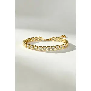 CLASSICHARMS Cubic Zirconia Heart Tennis Bracelet - Gold
