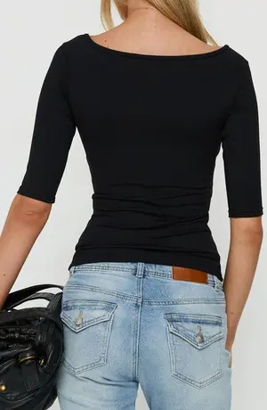 Princess Polly Daily Define Off The Shoulder V-neck Top - Black