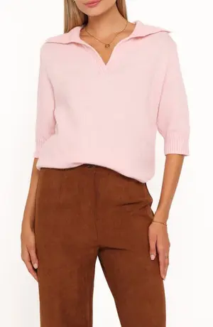PETAL & PUP Bels Collared Short Sleeve Sweater - Pink