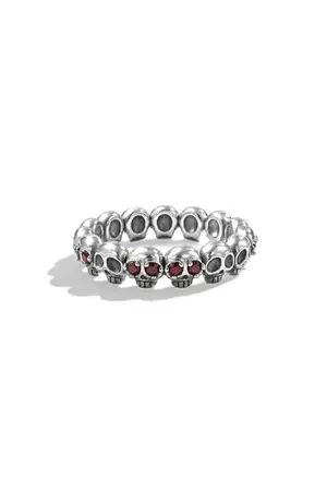AWE INSPIRED Nocturne Gemstone Skull Band Ring - Silver
