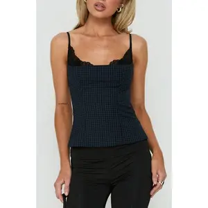 Princess Polly Renaissance Corset Top - Blue Check