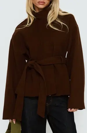 Princess Polly Tameeka Stand Collar Coat - Brown