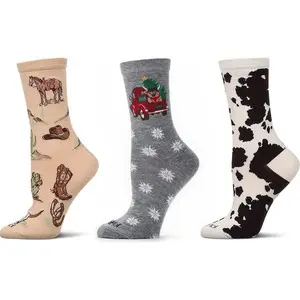 MEMOI 3-pack Holiday Fashion Crew Socks - Brown