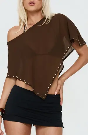 Princess Polly Safe Space Studded One Shoulder Poncho