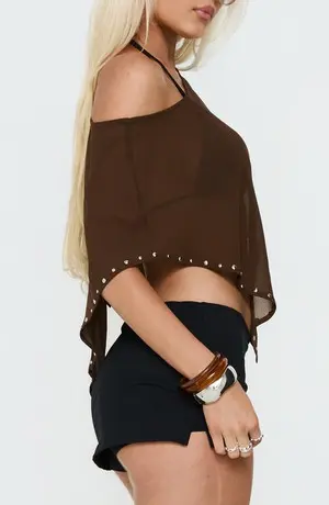 Princess Polly Safe Space Studded One Shoulder Poncho
