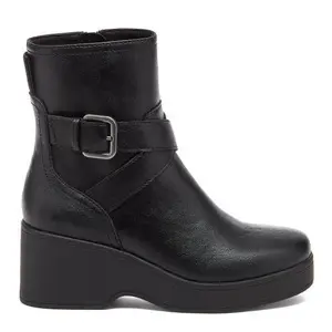 ROCKET DOG Jimmy Faux Leather Buckle Strap Wedge Boots - Black