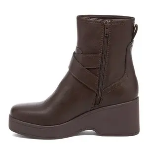 ROCKET DOG Jimmy Faux Leather Buckle Strap Wedge Boots - Dark Brown