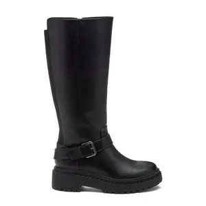 ROCKET DOG Parker Faux Leather Buckle Knee High Boots - Black
