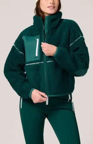 JORDE Miller Recycled Wool Blend Crop Fleece Jacket - Spruce
