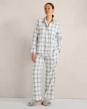 HAVEN WELL WITHIN Organic Cotton Windowpane Pajama Pants - Ivory Multi