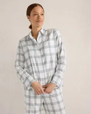 HAVEN WELL WITHIN Organic Cotton Windowpane Pajama Top - Ivory Multi