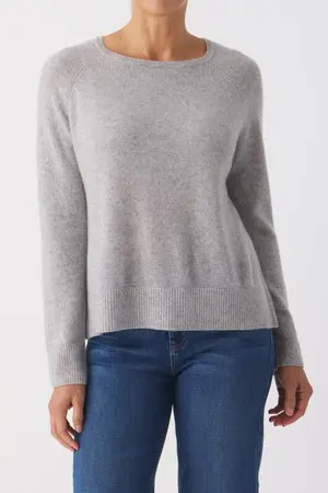 FRANNE GOLDE The One Lightweight Cashmere Crewneck Sweater Heather Grey