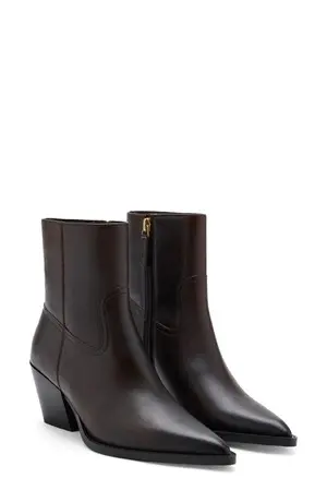 Mango Leather Pointed Toe Ankle Boot - Chocolate